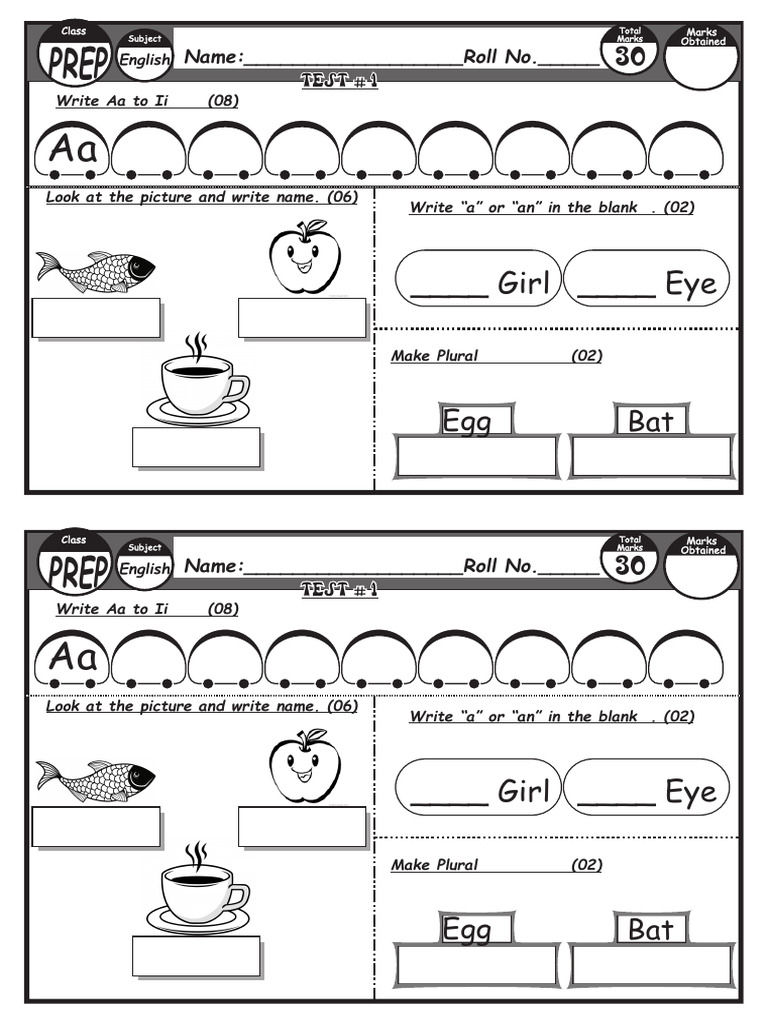 English Prep Test: Aa to Ii Activities | PDF