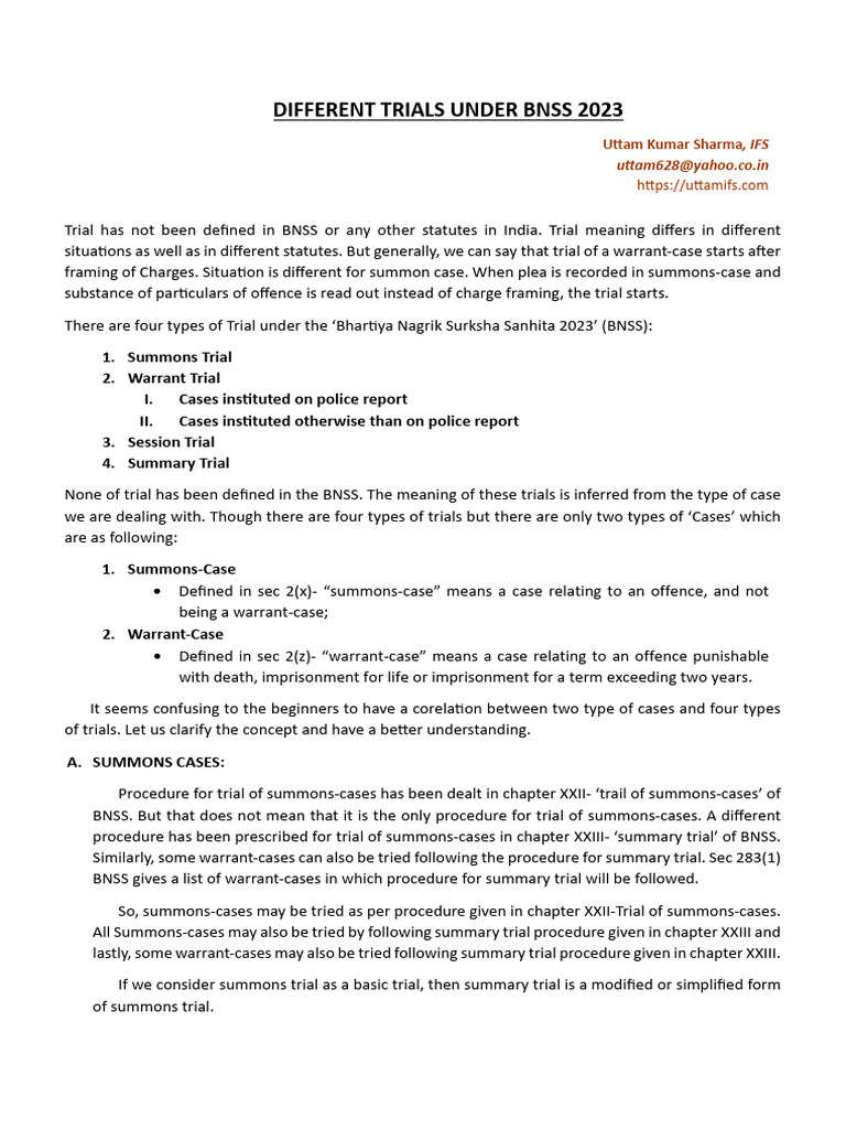 Types of Trials Under BNSS 2023 | PDF | Crimes | Crime & Violence
