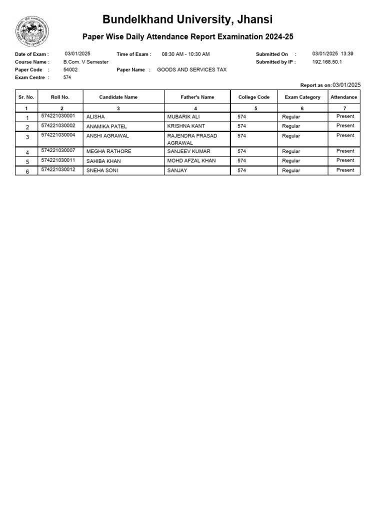 Paper Wise Absent Report | PDF