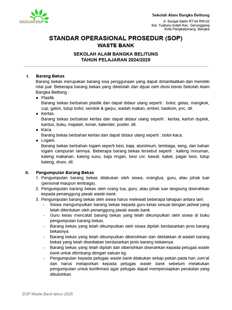 SOP Waste Bank SABB | PDF