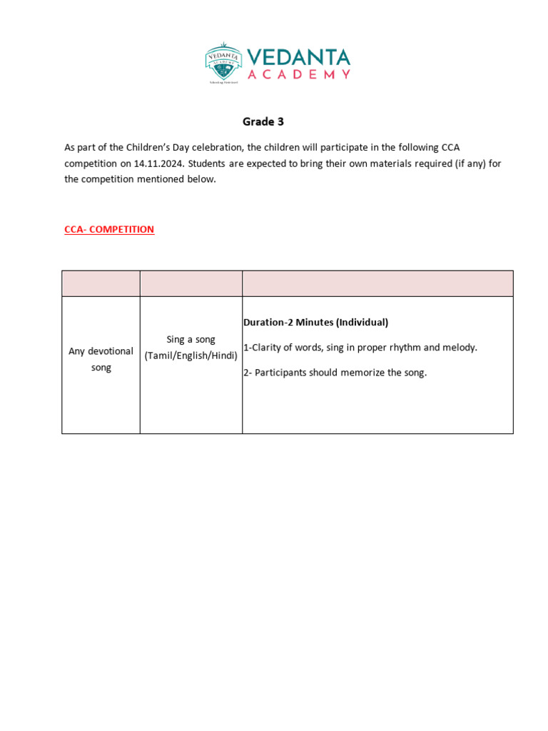 GRADE 3-CCA COMPETITION(14.11.2024) | PDF