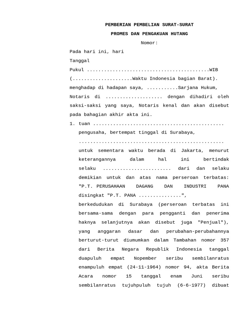 Perjanjian Pembelian Surat Promes dan Hutang | PDF
