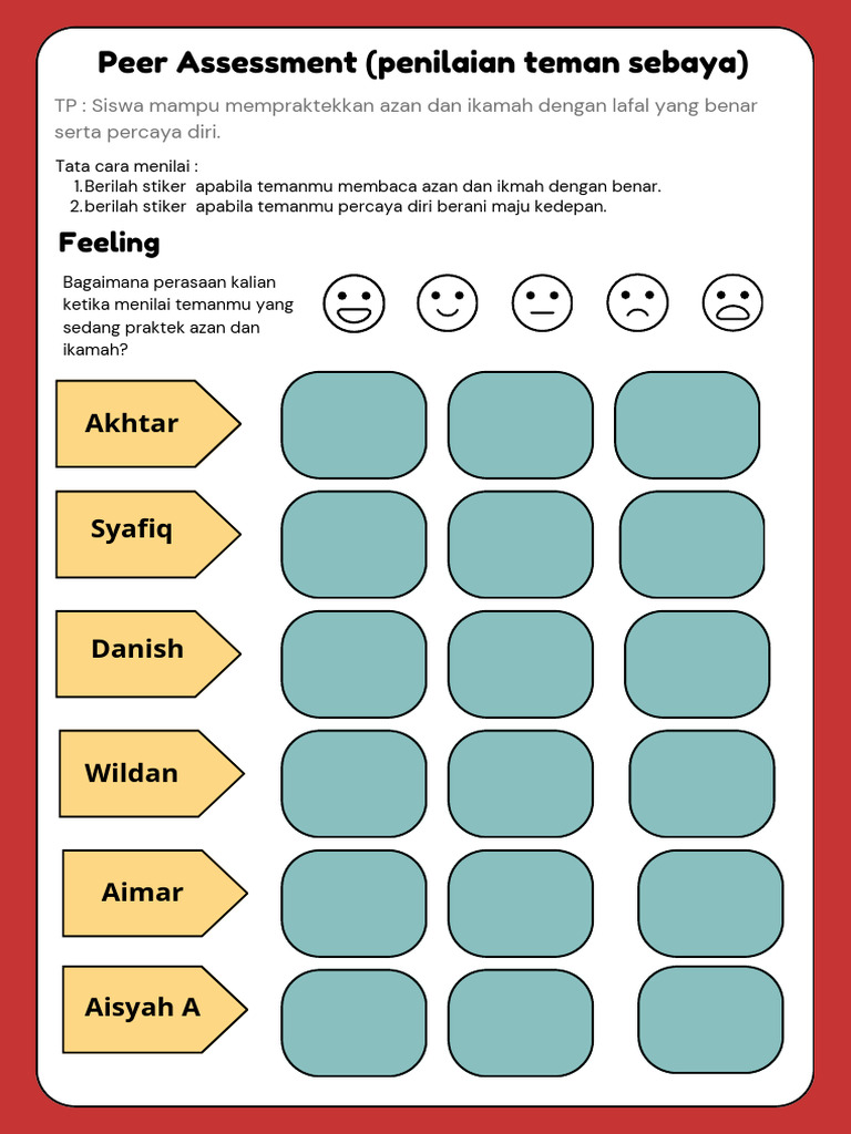 Red Yellow Green Simple Bright English Assessment PMI Self-Reflection ...