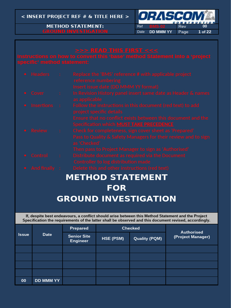 Bms 02 Method Statement Ground Investigation Pdf Electrical