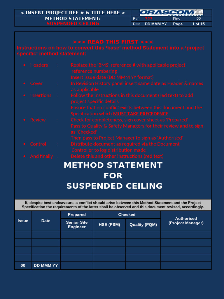 Method Statement for Suspended Ceiling | PDF | Ceiling | Personal ...
