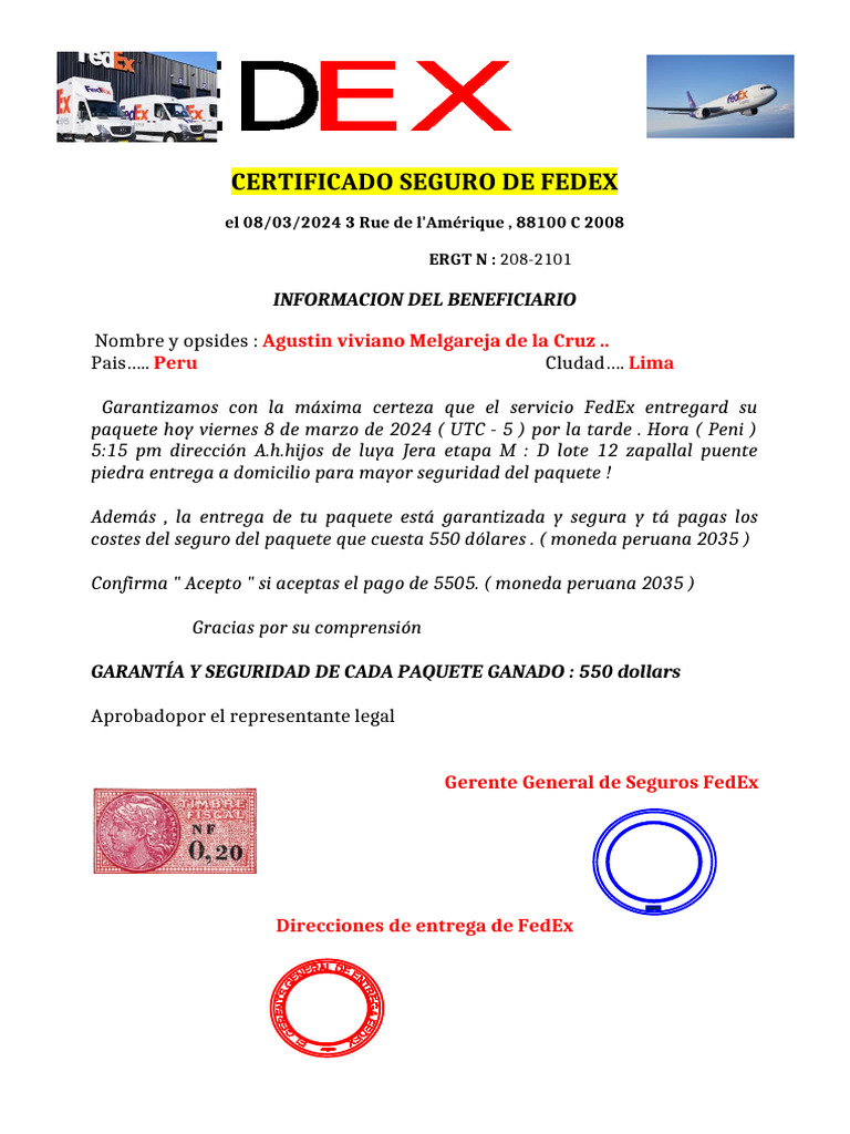 Certificado Seguro de Fedex | PDF