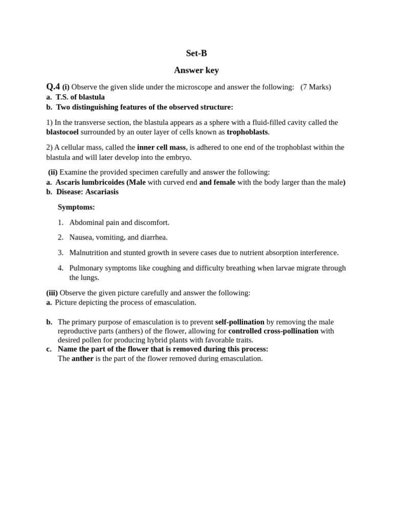 Class 10 Biology Practical Set B Answers | PDF