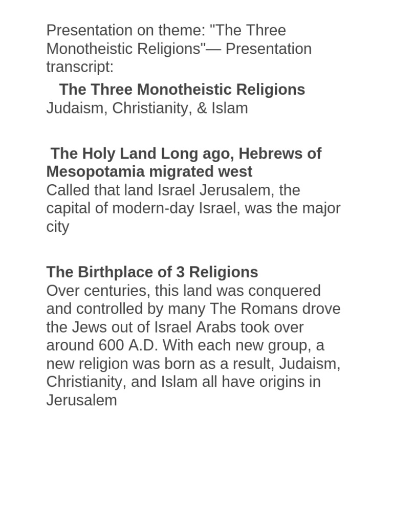 Presentation On Three Abrahamic Religions | PDF | Jesus | Hajj