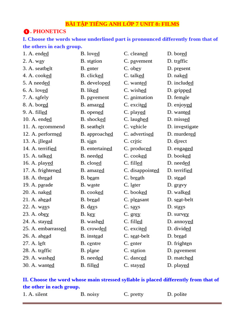 Bai Tap Tieng Anh 7 Unit 8 Kntt | PDF