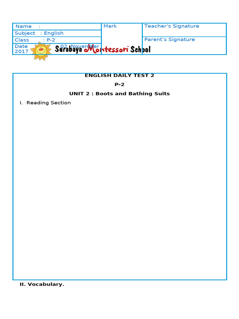English Daily Test 2 For P-2 Sem 1 | PDF | Human Communication ...