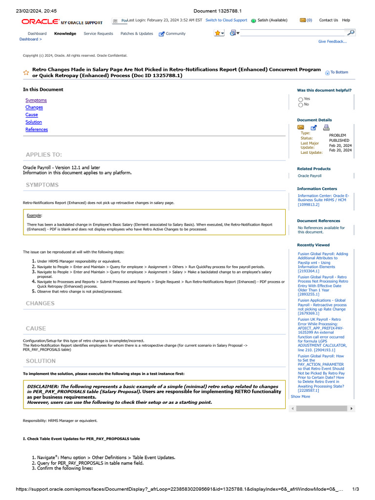 Retro Changes Made in Salary Page Are Not Picked in Retro-Notifications ...