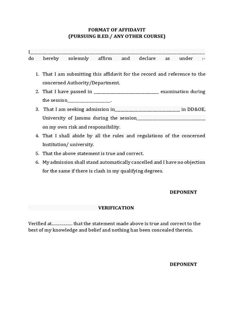 FORMAT OF AFFIDAVIT - Education | PDF | Affidavit | Deposition (Law)
