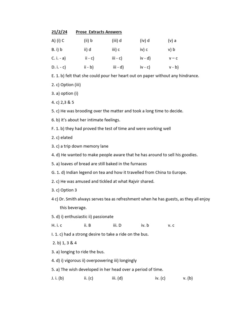 Prose Extracts Answers | PDF