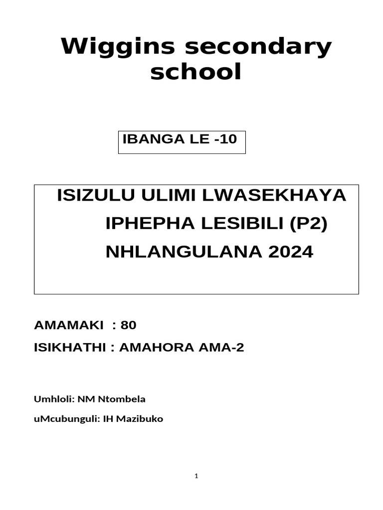 Iphepha Lesi-2 Ibanga 10EXAM | PDF