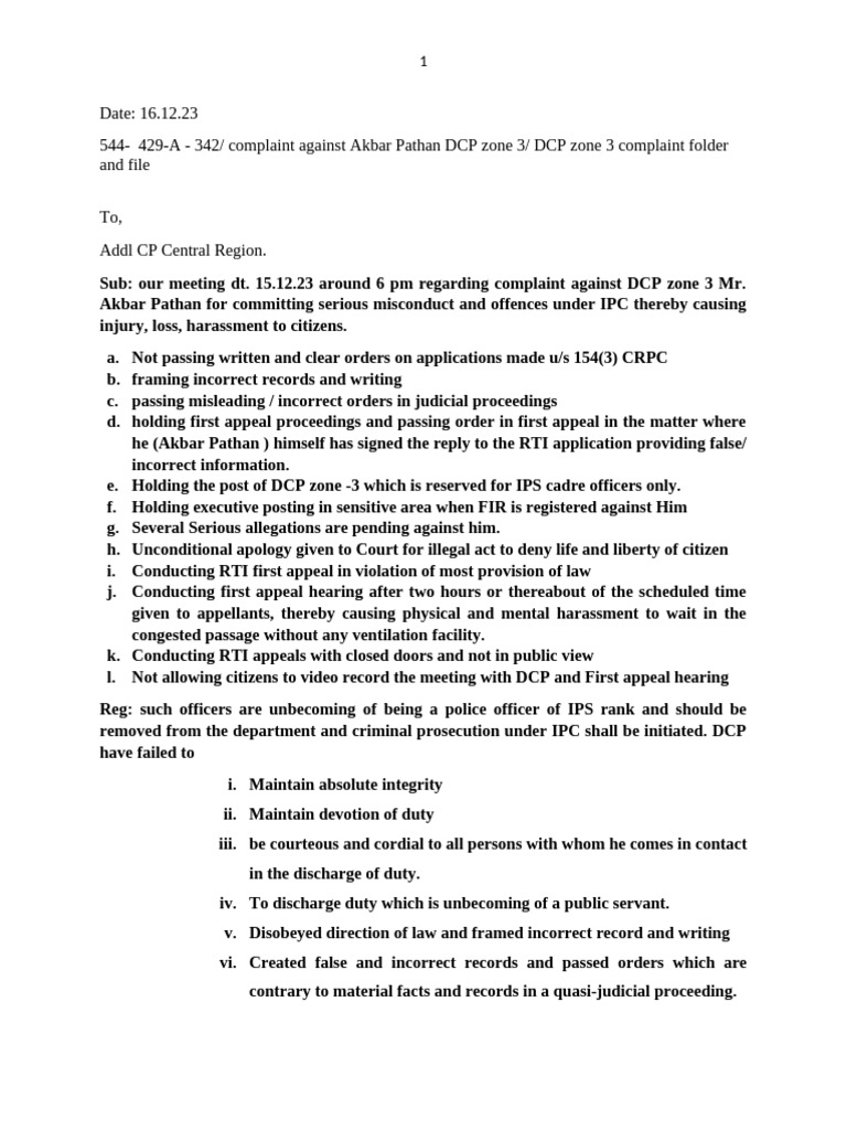 Addl CP 16.12.23 Complaint Agisnt Akbar Pathan as Directed on 15.12.23 ...