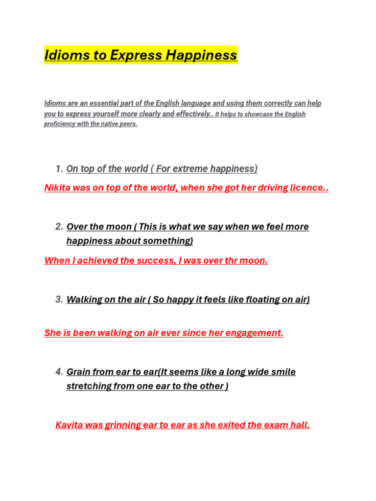 Idioms for Expressing Happiness | PDF