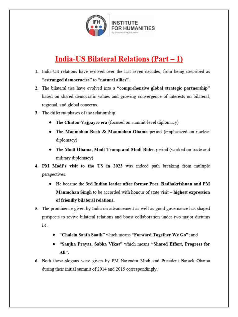 5491313India-US Relations (Part-1) | PDF | Non Aligned Movement | Politics Of Asia