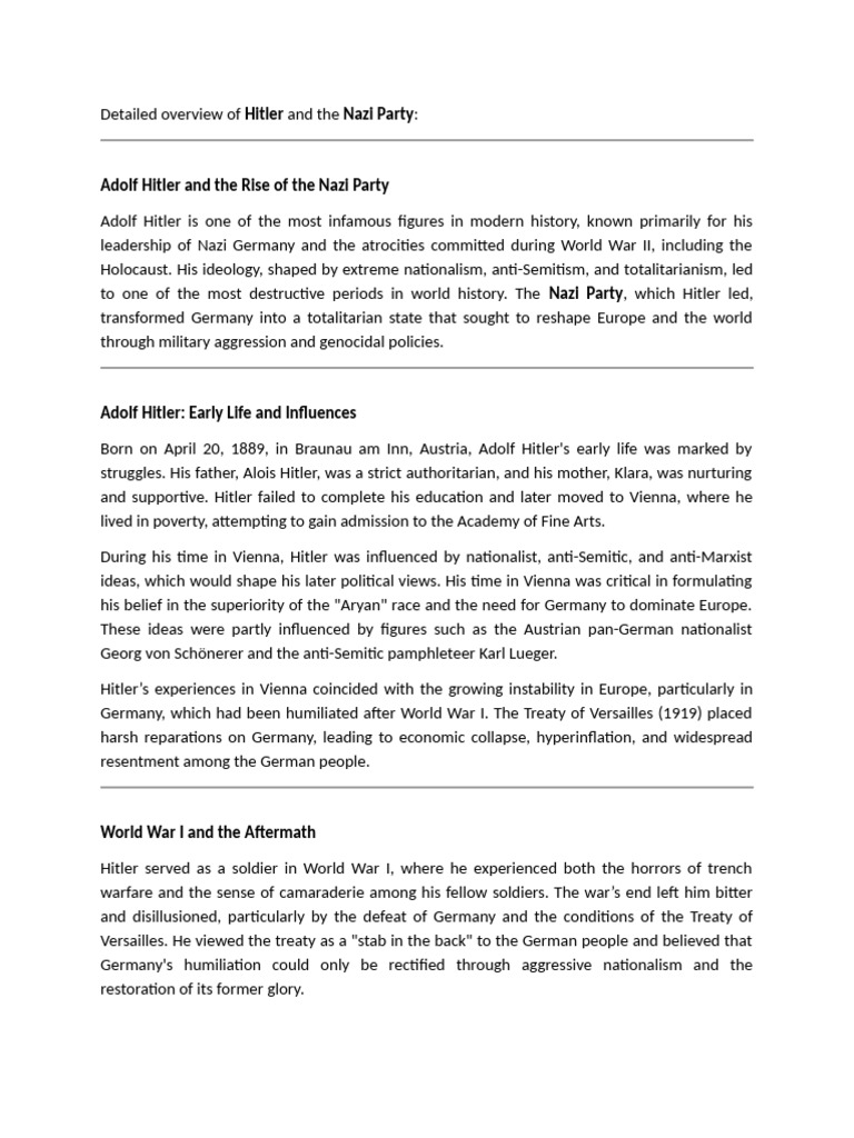Detailed Overview of Hitler and The Nazi Party | PDF | Adolf Hitler ...