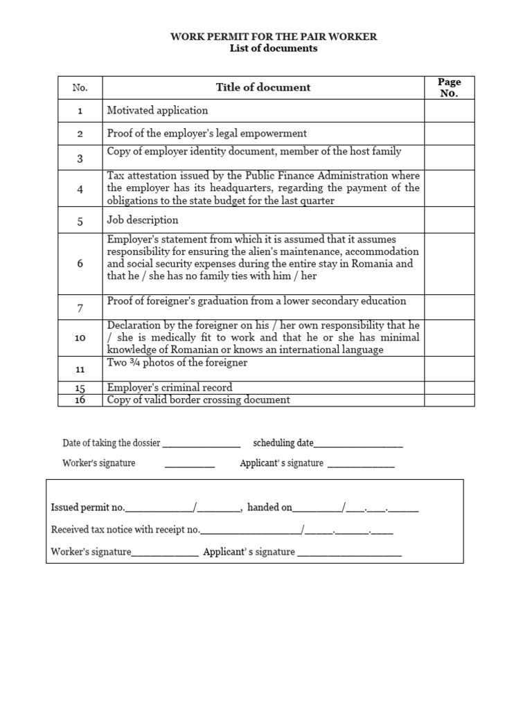 List of Documents Au Pair | PDF