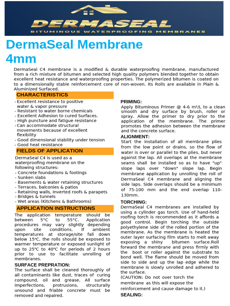DermaSeal 4mm Range Products | PDF | Concrete | Building Engineering