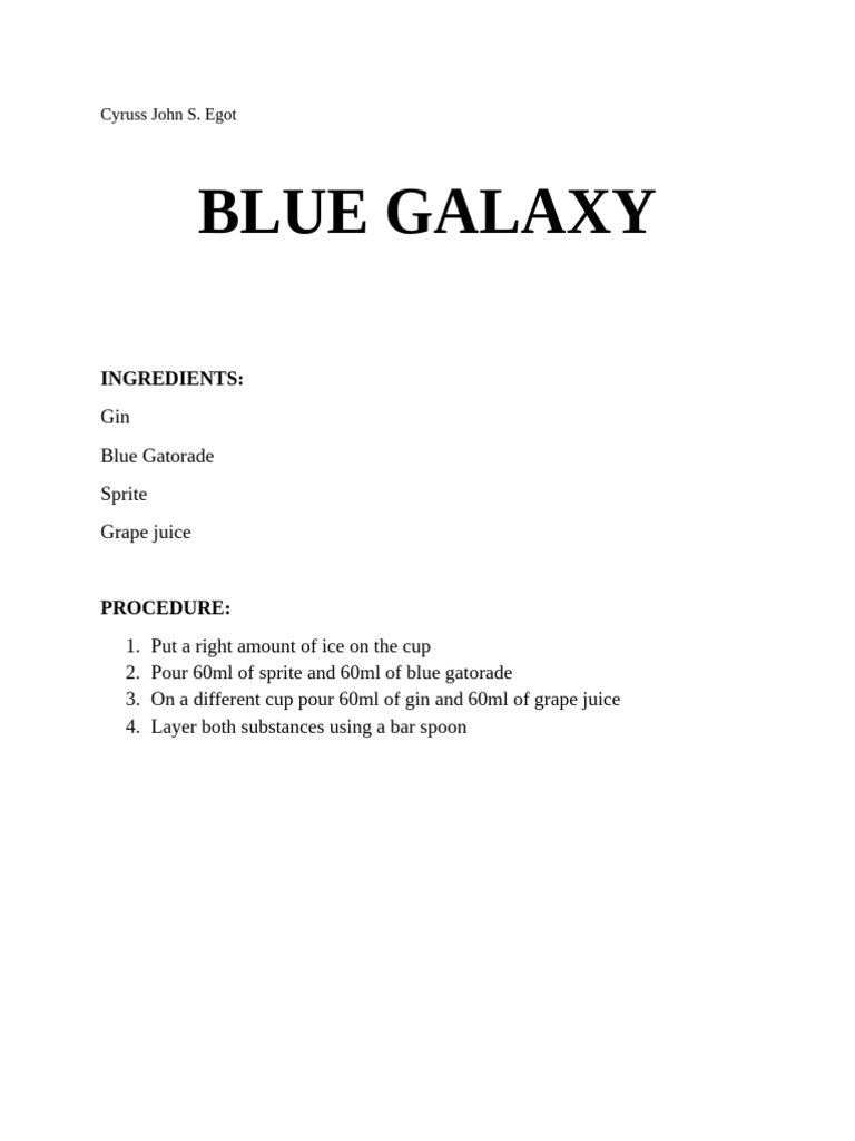 Blue Galaxy: Ingredients | PDF