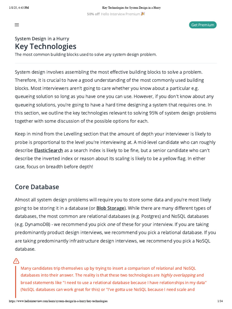 Key Technologies For System Design in A Hurry | PDF | No Sql | Database ...