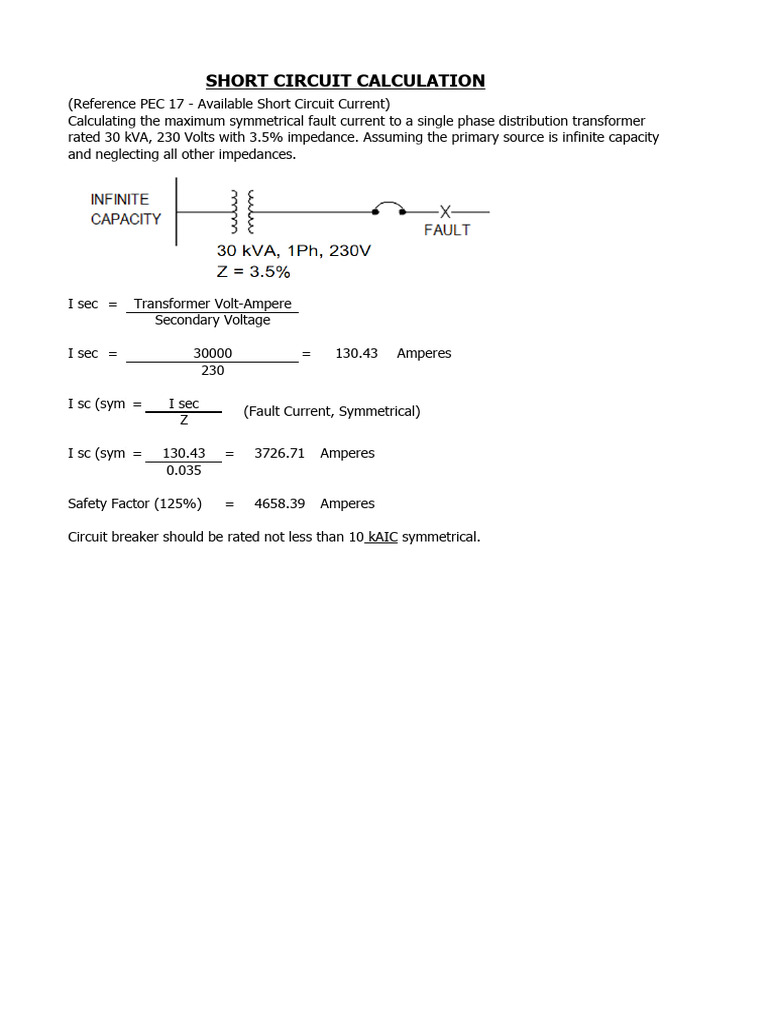 Short Circuit Current Calculation | PDF