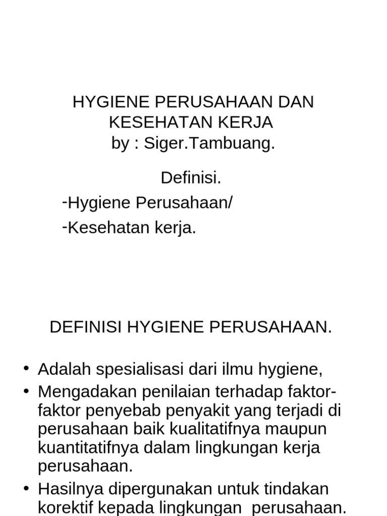 Tujuan Hygiene Perusahaan dan Kesehatan | PDF