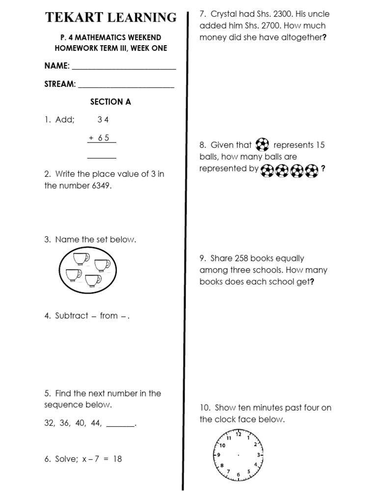 Tekart-Learning-Homework-P. 4 Maths-Week-1 | PDF