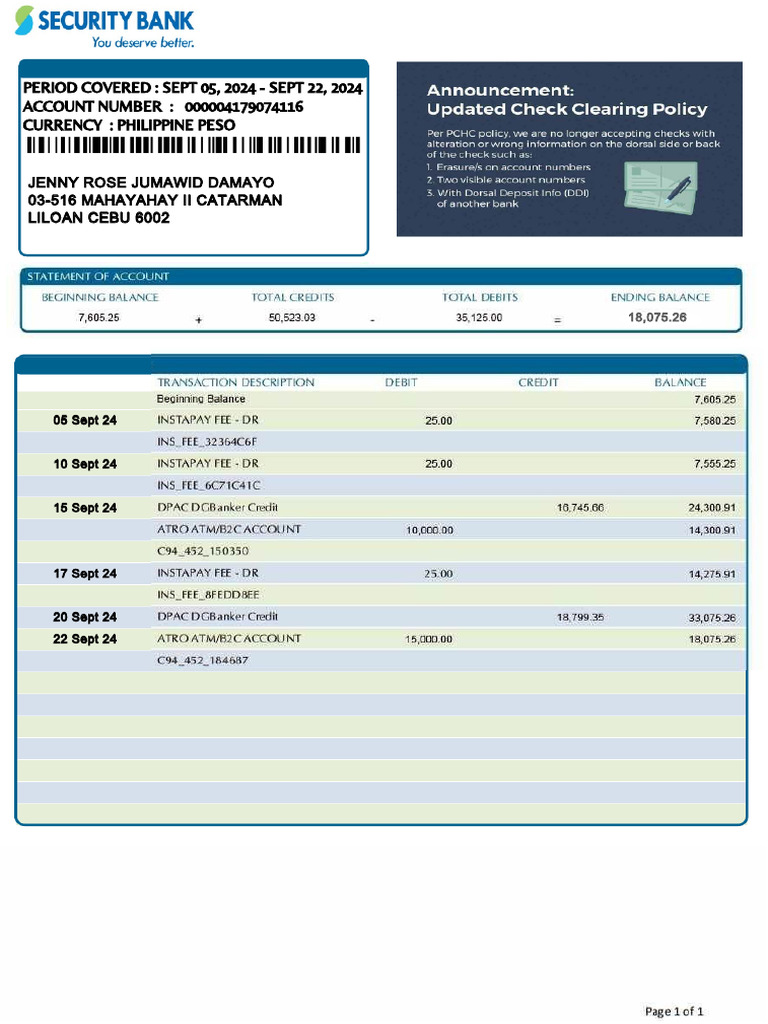 Security Bank Statement - 20241017 - 114421 - 0000 | PDF