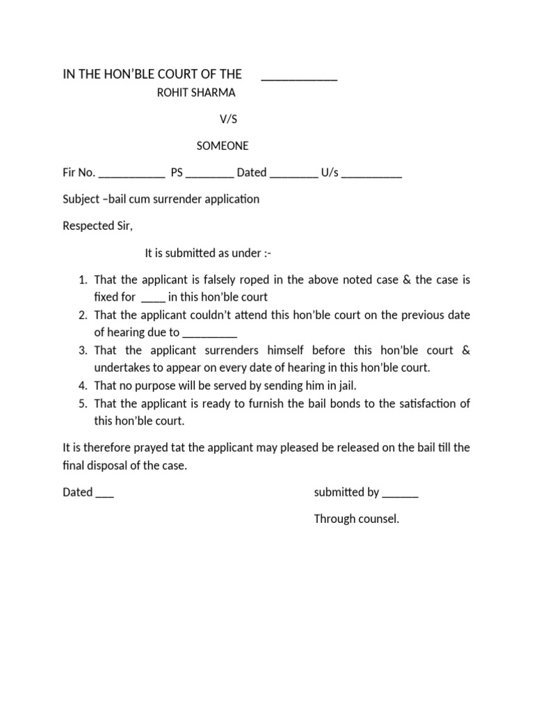 Bail Cum Surrender Application | PDF