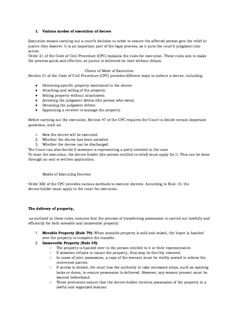 Modes of Execution of Decrees under CPC | PDF | Judgment (Law) | Civil ...