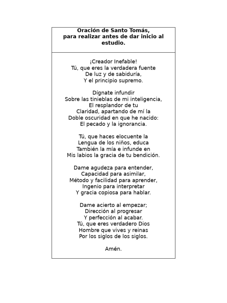 Oración de Santo Tomás para Estudiar | PDF