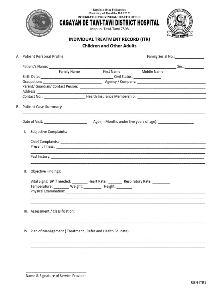 Patient Record for Mapun Hospital | PDF | Health Sciences | Medical ...
