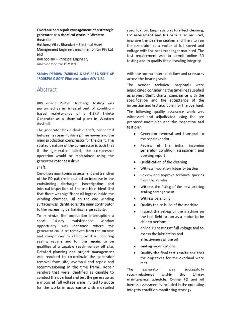 Generator Repair and Overhaul Strategy | PDF | Bearing (Mechanical ...