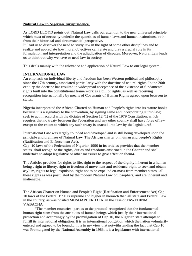 Natural Law Relevance To Nigerian Jurisprudence | PDF | Natural Law ...