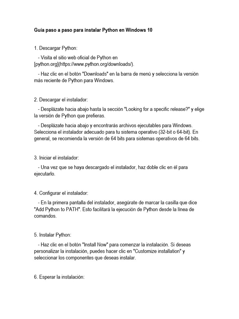 Guía paso a paso para instalar Python en Windows 10 | PDF