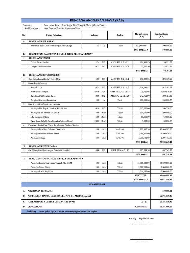 Pemasangan Rambu Suar Single Pipe Darat 2024 - REV | PDF