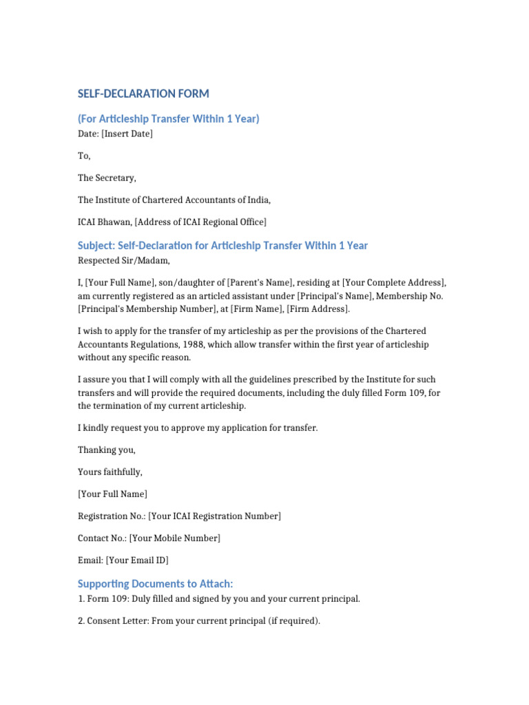 Articleship Transfer Declaration | PDF