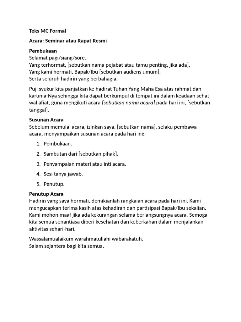 Teks MC Formal untuk Acara Resmi | PDF