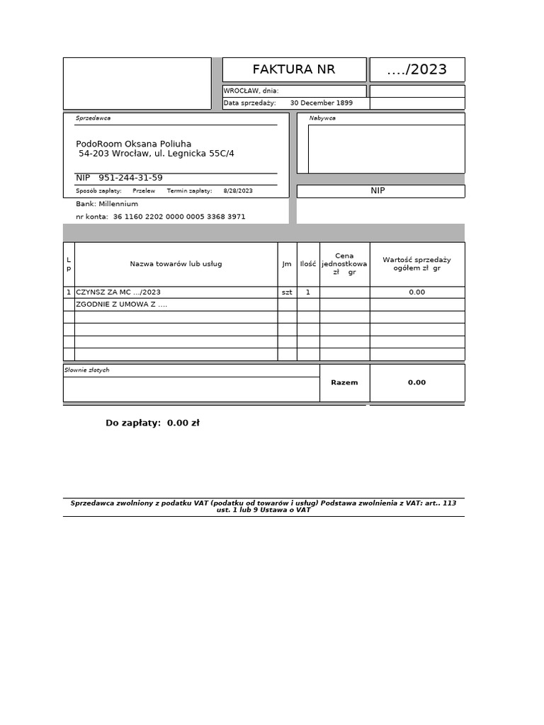 PodoRoom O.poliuha Faktura Za Najem | PDF