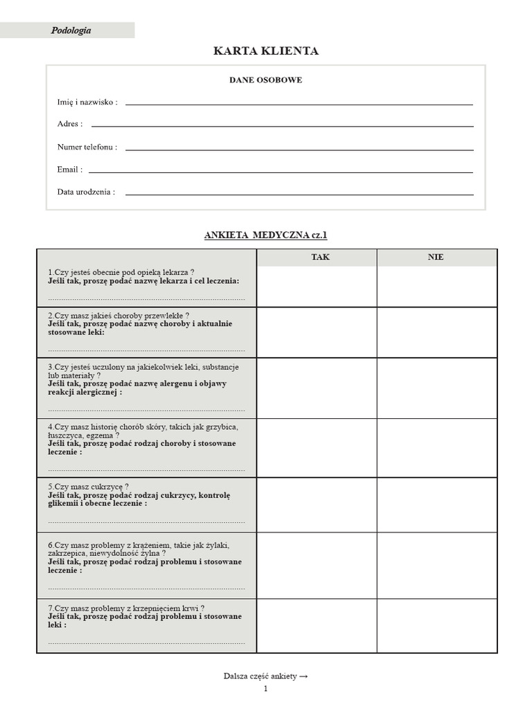 Karta Klienta 1 | PDF