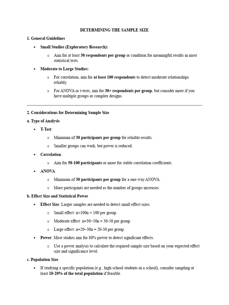 Determining the Sample Size | PDF | Effect Size | Student's T Test