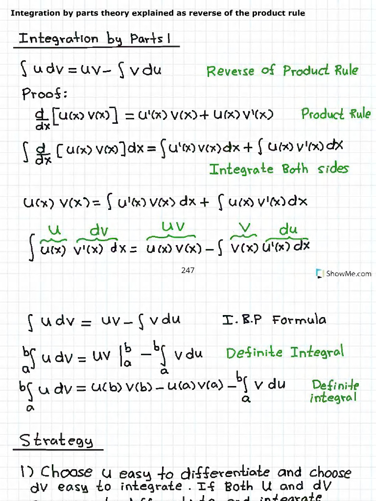 Integration Technique by Parts Method Notes | PDF | Integral | Analysis