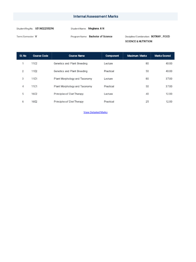 Student Internal Assessment Marks | PDF