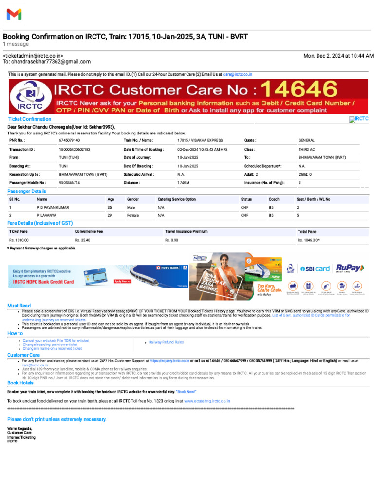 Pawan Ticket | PDF | Service Industries