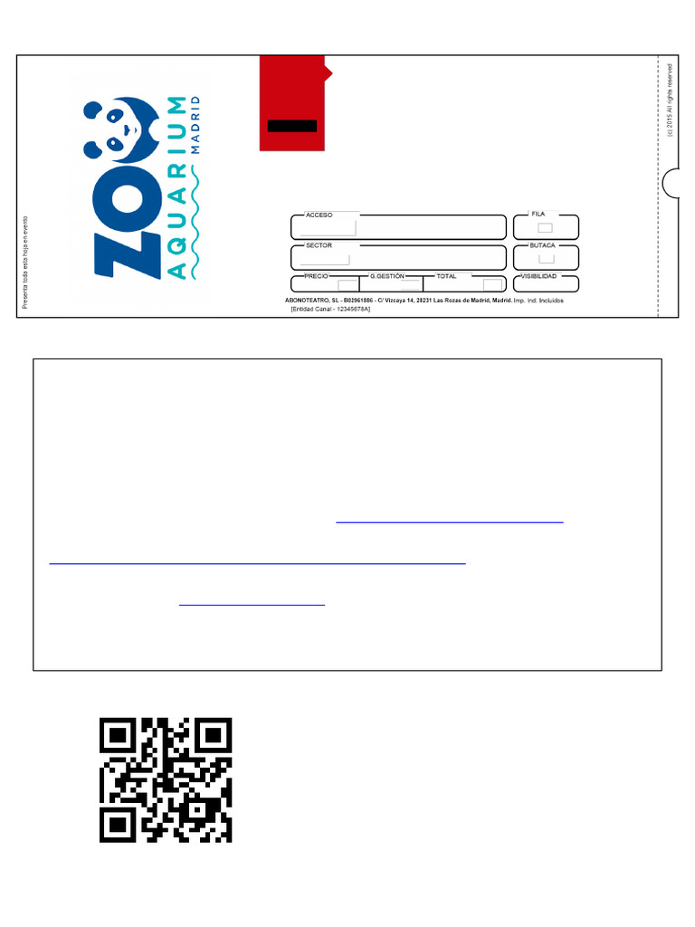 Entrada Zoo Aquarium Madrid 19 Julio | PDF