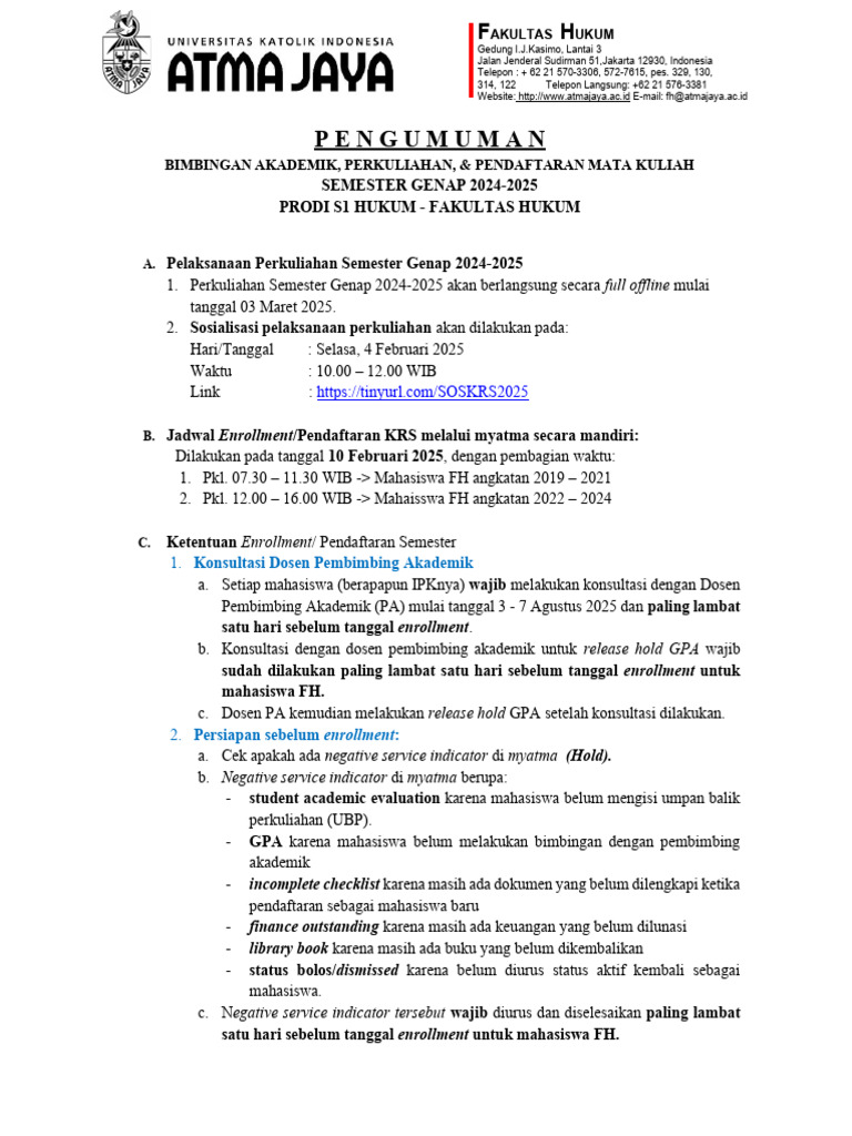 Fh.s1 - Pengumuman Krs SMT Genap 2024-2025-Send | PDF