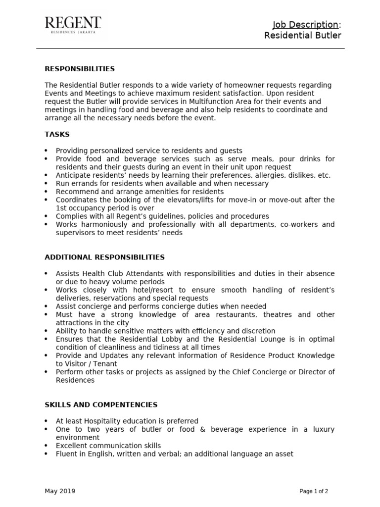 Residential Butler Role | PDF