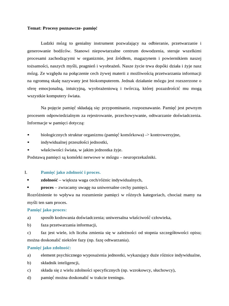 Procesy Poznawcze - Praca | PDF